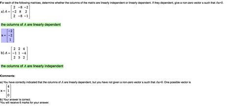 solved for each of the following matrices determine whether the