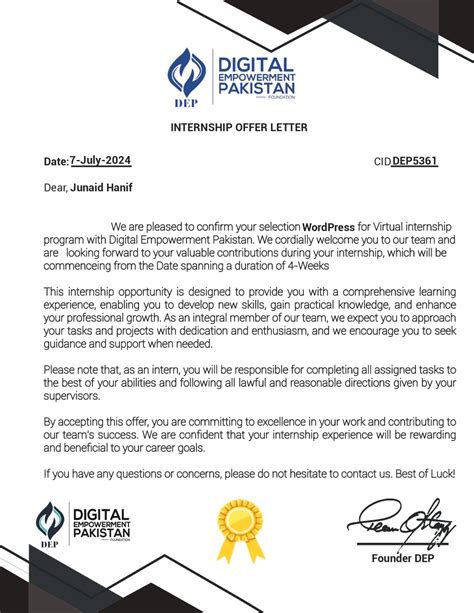 Junaid Hanif On Linkedin Internship Digitalempowerment Professionalgrowth