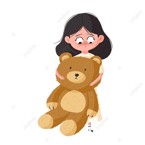 곰 일러스트 인형 을 안 고 있 는 어린 소녀 가 카툰 오리지널 로 그 렸 다 어린 소녀 불행한 괴롭다 Png 일러스트 및 Psd 이미지 무료 다운로드 Pngtree