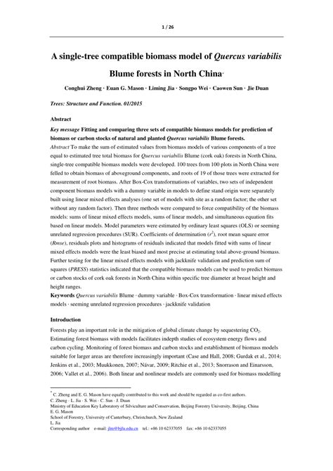 Pdf A Single Tree Additive Biomass Model Of Quercus Variabilis Blume Forests In North China