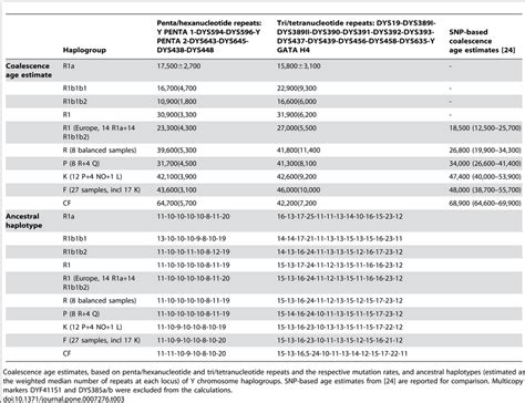 Coalescence Age Estimates And Ancestral Haplotypes Of Y Chromosome