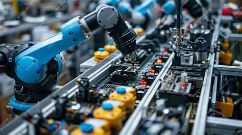 Modern Automated Factory With Robotic Arms On Assembly Line Premium Ai Generated Image