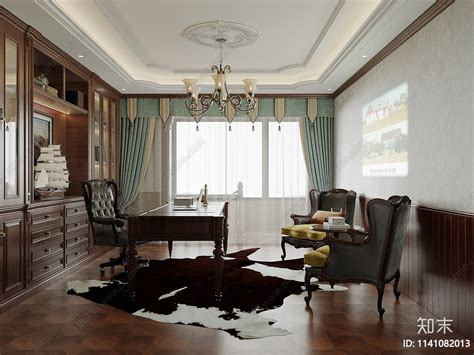 美式书房3d模型下载【id 1141082013】 知末3d模型网