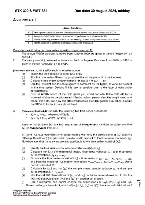 Stk320andwst321 Assignment 1 2024 Stk 320 And Wst 321 Due Date 30 August