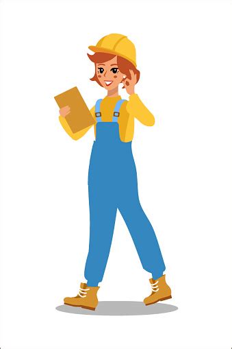 건설 여성 작업자 문자 벡터 디자인입니다 애니메이션 인물 재미 있는 만화 사람입니다 흰색 배경에 고립 엔지니어에 대한 스톡 벡터 아트 및 기타 이미지 Istock