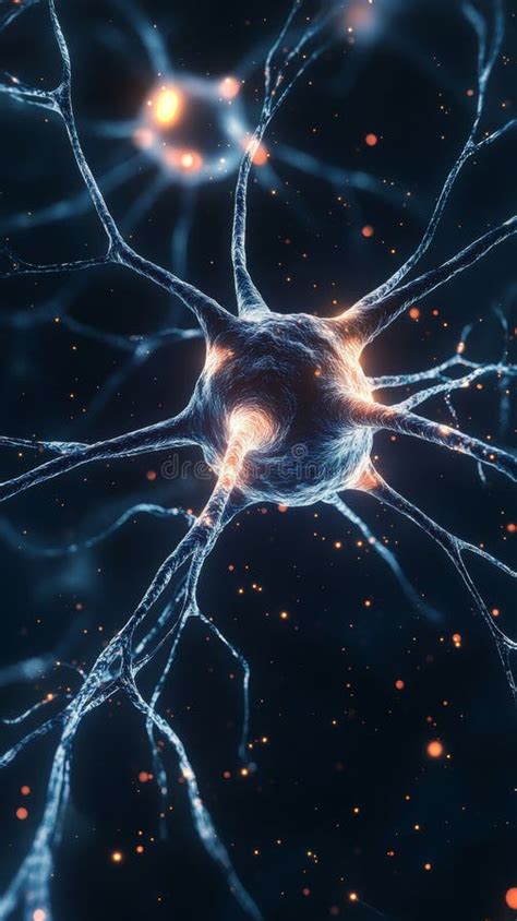 Neuron Transmitting Signals In Nervous System Microscopic Close Up Stock Image Image Of