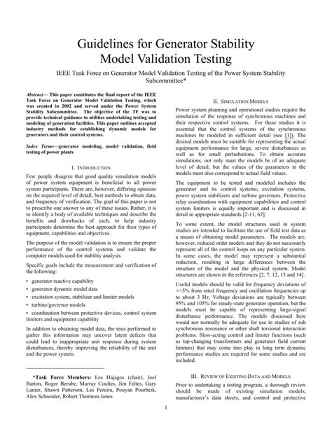 Guidelines For Generator Stability Model