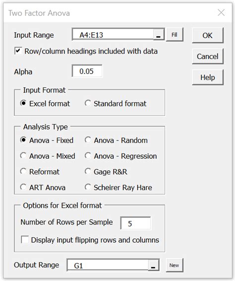 Two Factor Anova Dialog Real Statistics Using Excel