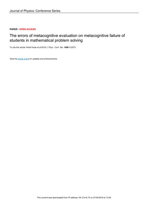 Pdf The Errors Of Metacognitive Evaluation On Metacognitive Failure