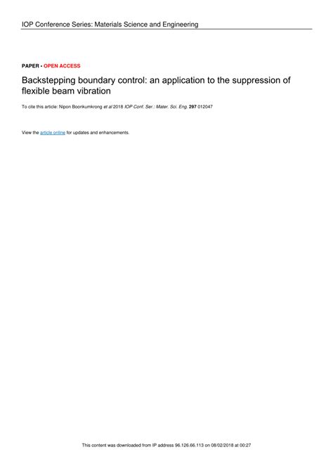 Pdf Backstepping Boundary Control An Application To The Suppression Of Flexible Beam Vibration