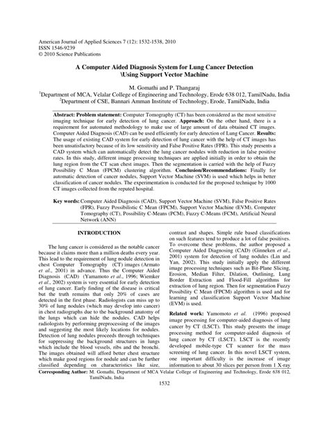 Pdf A Computer Aided Diagnosis System For Lung Cancer Detection Using Support Vector Machine