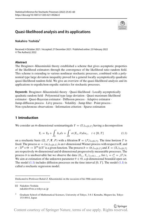 Pdf Quasi Likelihood Analysis And Its Applications