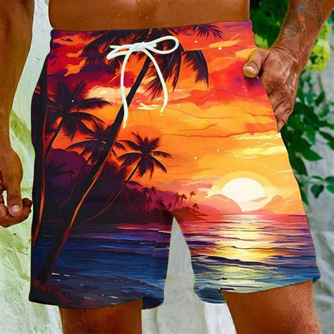 Njoeus Mens Shorts Mens Swim Trunks Mens Swimwear Tropical Printed Hawaiian Beach Shorts Men