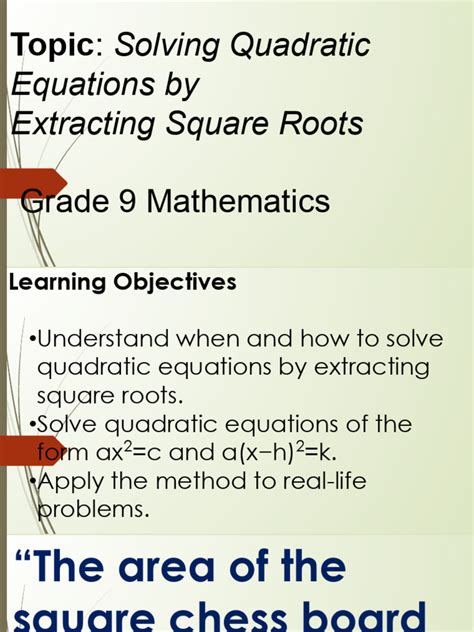 Solving Quadratic Equation By Extracting Square Roots Lesson 2 Math