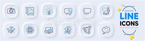 Candlestick Chart Employees Messenger And Speech Bubble Line Icons For Web App Pictogram Icon