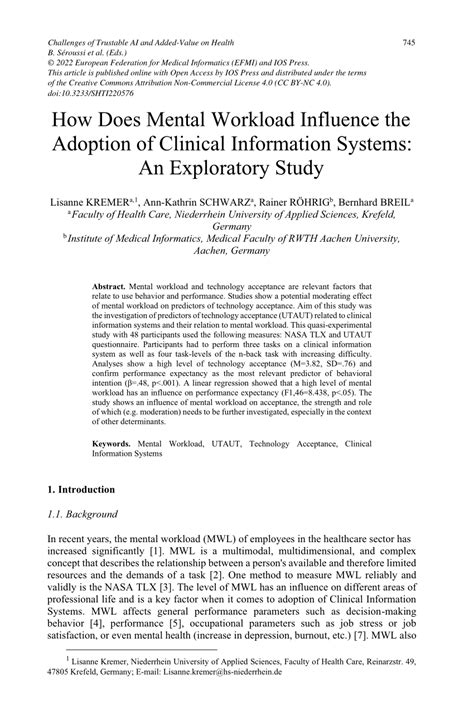 Pdf How Does Mental Workload Influence The Adoption Of Clinical Information Systems An