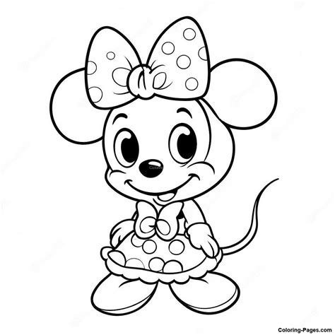 Cute Minnie Mouse With Bow Coloring Page Coloring