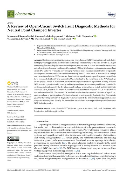 Pdf A Review Of Open Circuit Switch Fault Diagnostic Methods For