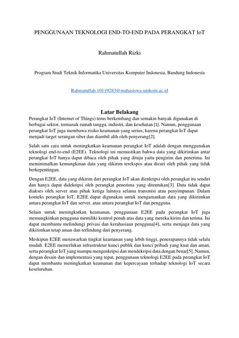 Pdf Penggunaan Teknologi End To End Pada Perangkat Iot