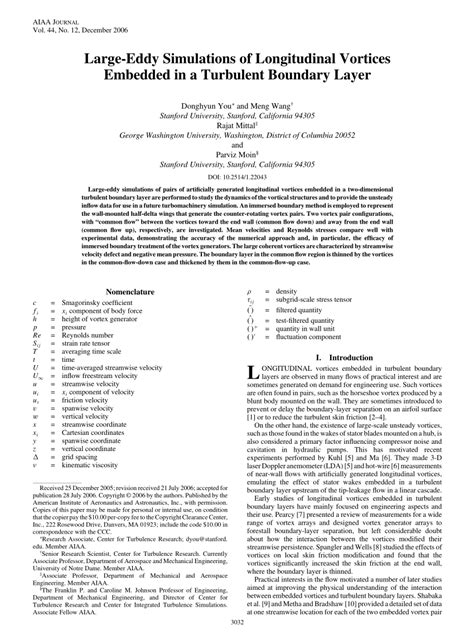 Pdf Large Eddy Simulations Of Longitudinal Vortices Embedded In A Turbulent Boundary Layer