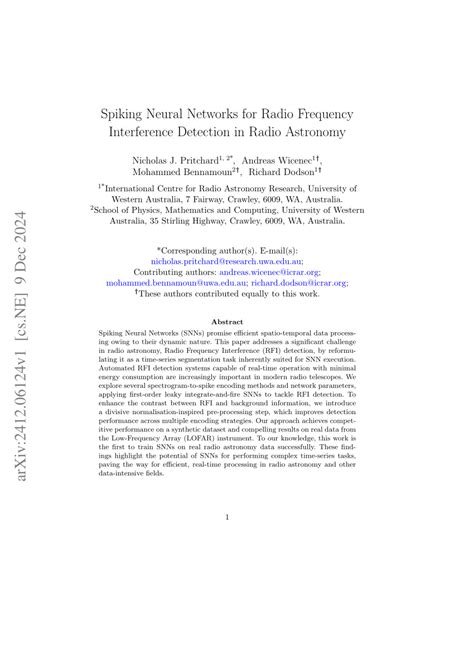 Pdf Spiking Neural Networks For Radio Frequency Interference