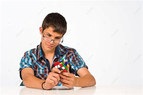 Nerd Playing Solution Problem Smiling Photo Background And Picture For