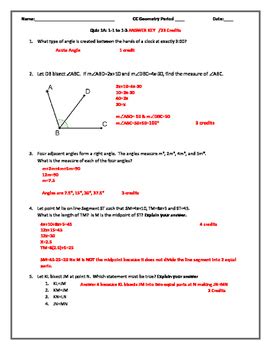 Quiz Foundations Of Geometry PDF By Common Core Geometry TpT