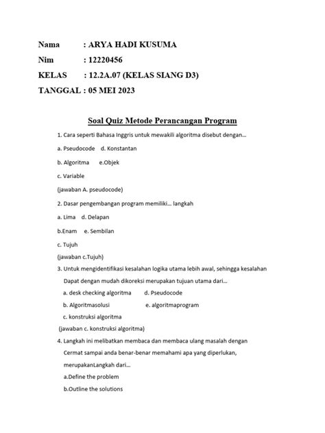 Tugas Soal Quiz Metode Perancangan Program Pdf