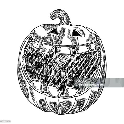 행복한 어리석고 바보 같은 할로윈 웃는 호박 얼굴 잭 오 랜턴 영혼 악마가 흰색 바탕에 그림을 그립니다 전통적인 할로윈 상징입니다 가을을 축하하기 위한 손으로 스케치를
