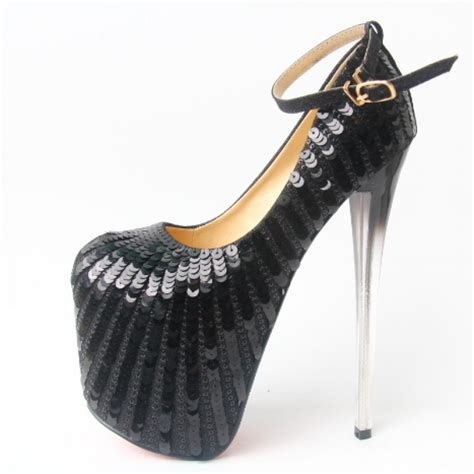 Black Shiny Sequins Bling Bling Platforms Stiletto Super High Heels Shoes