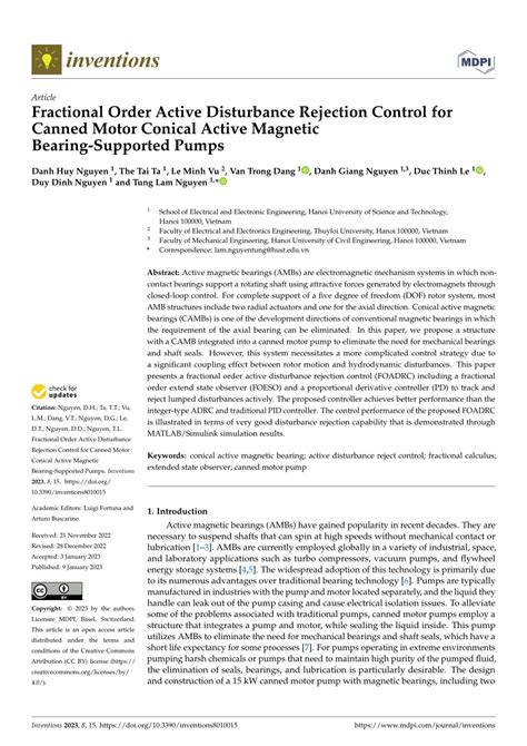 Pdf Fractional Order Active Disturbance Rejection Control For Canned Motor Conical Active