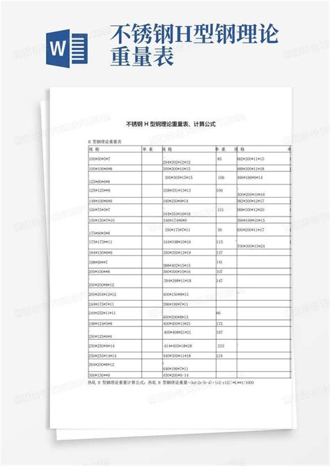 不锈钢h型钢理论重量表word模板下载编号lbrzpvxp熊猫办公
