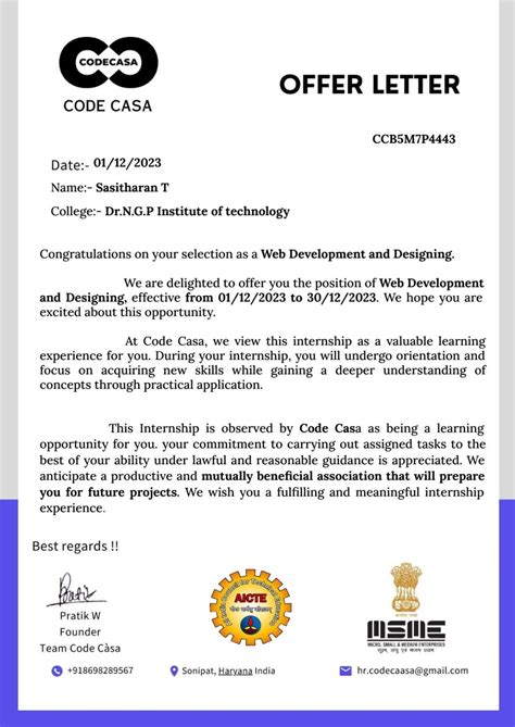 Sasitharan T On Linkedin Codecasa Webdeveloper Internship Webdevelopment