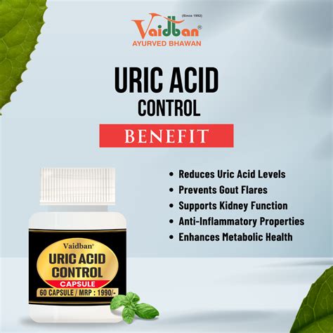 Vaidban Uric Acid Control Capsules 60 Caps Natural Support For Uri
