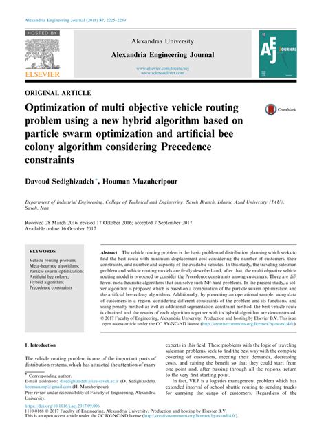 pdf optimization of multi objective vehicle routing problem using a