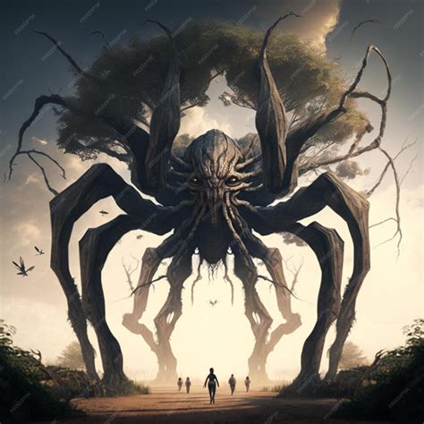 거대한 나무 괴물 일러스트 디자인 무료 사진