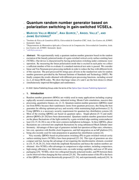 Pdf Quantum Random Number Generator Based On Polarization Switching