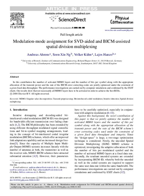 Pdf Modulation Mode Assignment For Svd Aided And Bicm Assisted Spatial Division Multiplexing