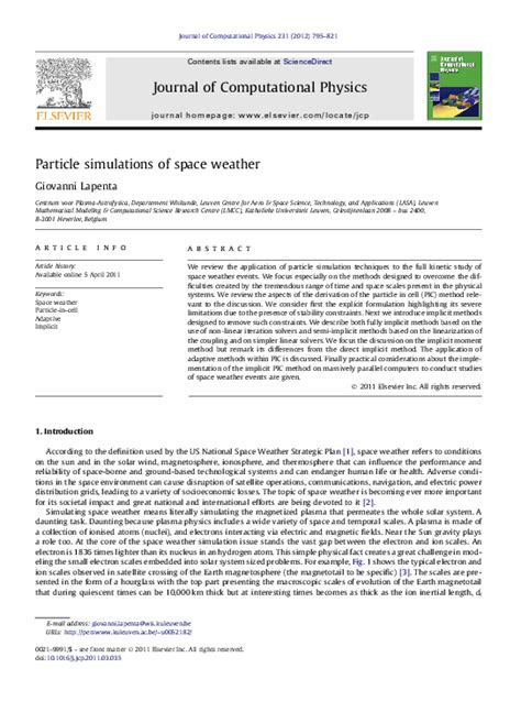 Pdf Particle Simulations Of Space Weather