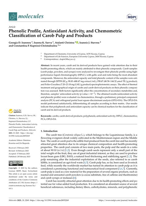 Pdf Phenolic Profile Antioxidant Activity And Chemometric