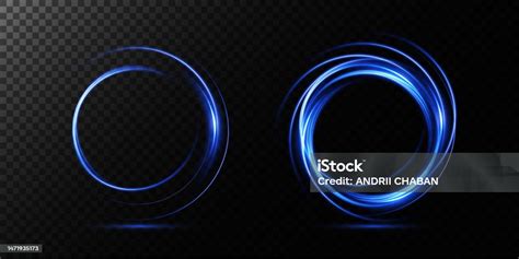 야경의 마법 포털 빛과 반짝임의 광선이 있는 파란색 원형 홀로그램 검은 배경에 복사 공간이 있는 빛나는 미래 텔레포트 터널 원형에 대한 스톡 벡터 아트 및 기타 이미지
