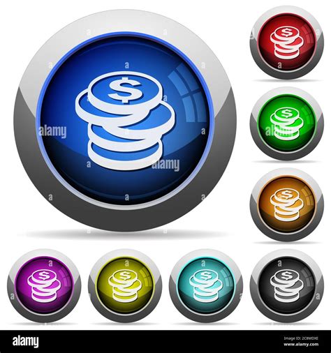 set of round glossy coins buttons arranged layer structure stock