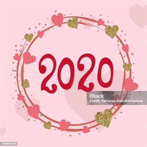 2020 사랑의 해 손으로 그린 하트 스케치 인사말 카드 골드와 핑크 색상 글자 포스터 또는 배너 디자인 템플릿 2020년에 대한 스톡 벡터 아트 및 기타 이미지 Istock