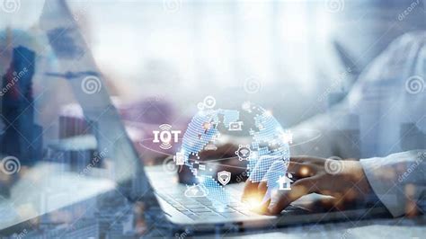 Iot Virtual Screen Interface Internet Of Things Or Iot Technology Concept With Icons Of