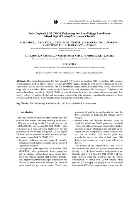 Pdf Fully Depleted Soi Cmos Technology For Low Voltage Low Power Mixed Digitalanalog