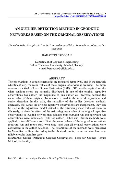 Pdf An Outlier Detection Method In Geodetic Networks Based On The Original Observations
