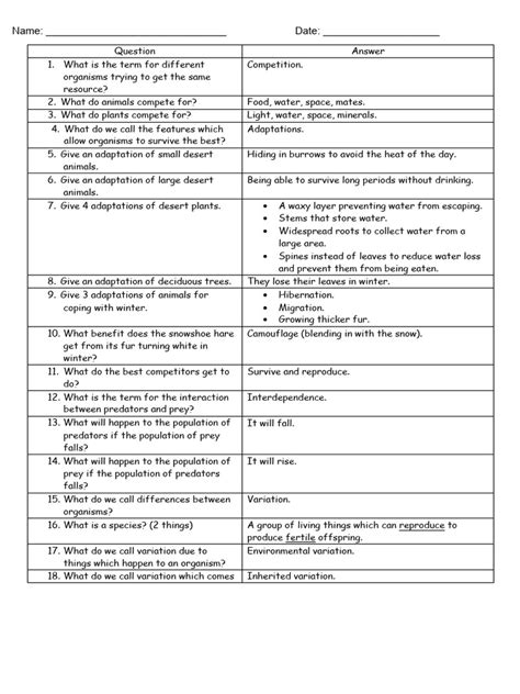 Adaptations And Inheritance Questions Answers Pdf Dna Evolution