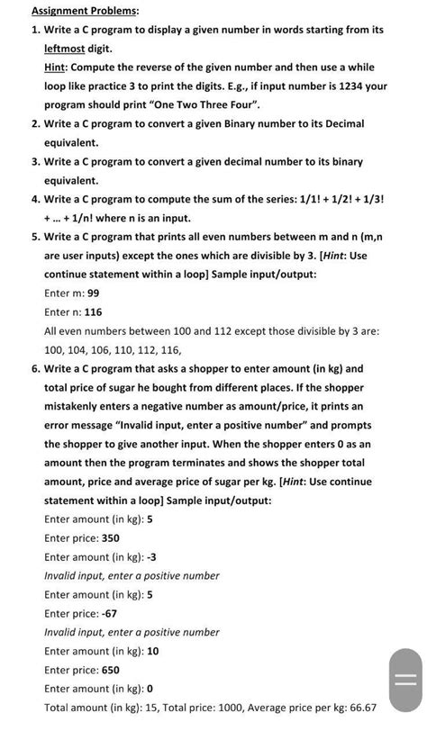 Solved Assignment Problems Write A C Program To Display Chegg