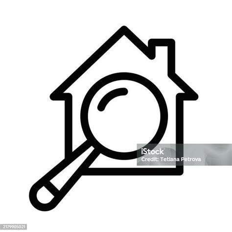 돋보기가 있는 집의 미니멀리스트 벡터 아이콘으로 부동산 부동산 검색 또는 검사 테마에 적합합니다 편집 가능한 획 건물 외관에 대한 스톡 벡터 아트 및 기타 이미지 Istock