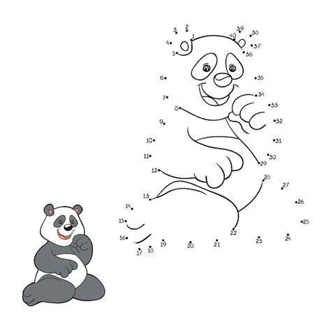 어린이 팬더를 위한 숫자 점 잇기 게임 프리미엄 벡터